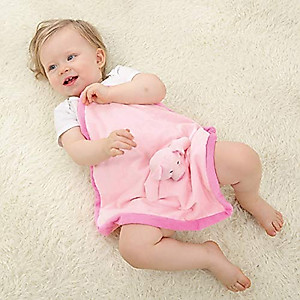 Apricot Lamb Stuffed Animals Security Blanket Pink Pig Infant Nursery Character Blanket Luxury Snuggler Plush (Pink Pig, 14 Inches)