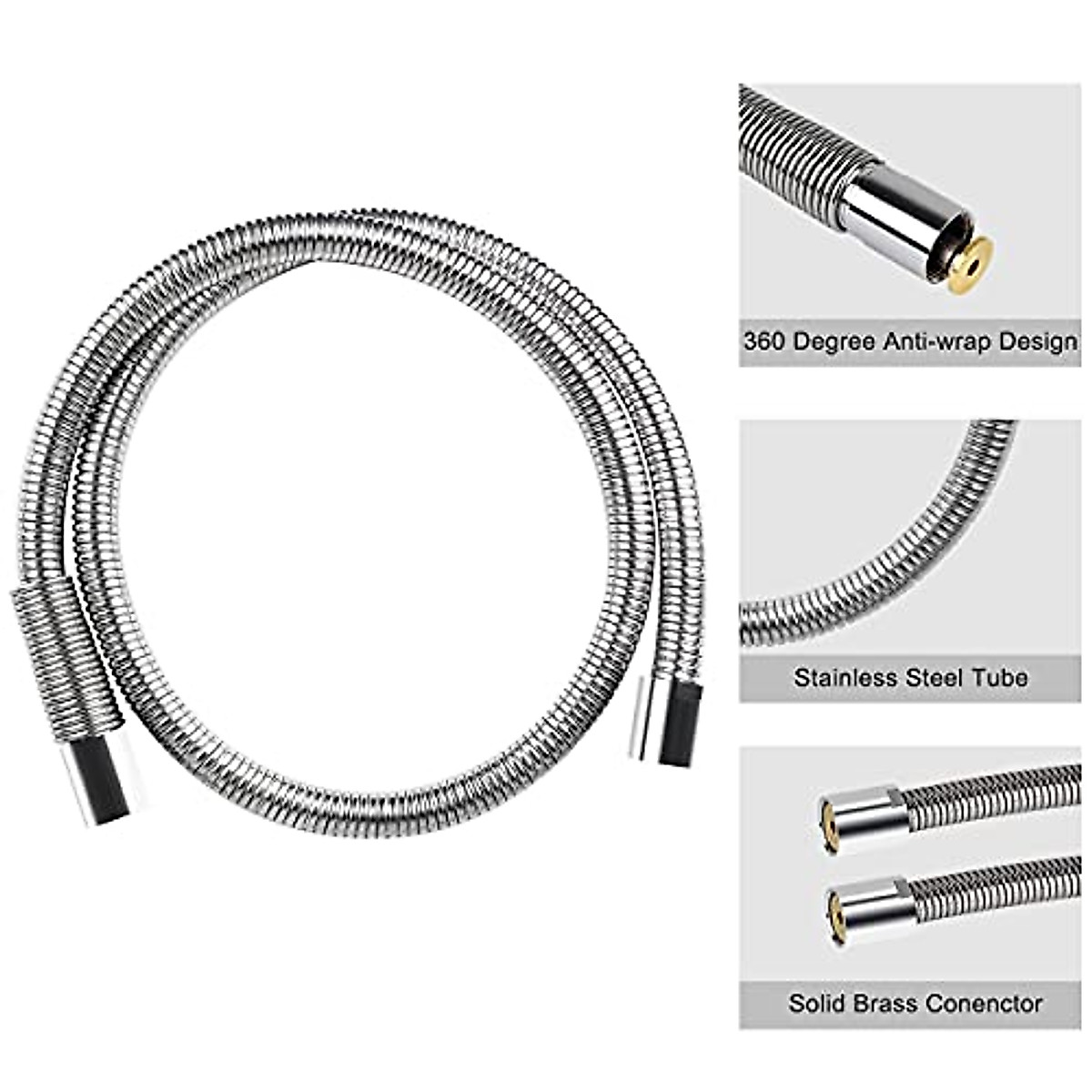XIUBE, Commercial Pre Rinse Sprayer Hose Replacement Kit for Kitchen Dish Sink Faucet, 60 Inch Flexible Stainless Commercial Pre Rinse Kitchen Faucet Hose Parts