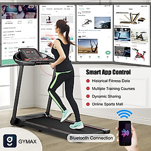 GYMAX Foldable Treadmill, 2.25HP Folding Treadmill with LED Monitor, 12 Preset Programs, APP Control, Blue Tooth Speaker & Pulse Sensor, Portable Compact Small Treadmill for Apartment/Home/Gym (Red)