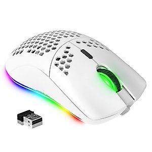 LexonElec Wireless Gaming Mouse,Ultra-Lightweight Honeycomb Shell Mice with 2.4G Wireless Rechargeable,Multi RGB Backlit,7 Buttons,3200DPI,Ergonomic Optical Sensor for PC,Xbox,PS4 Gamers(White)