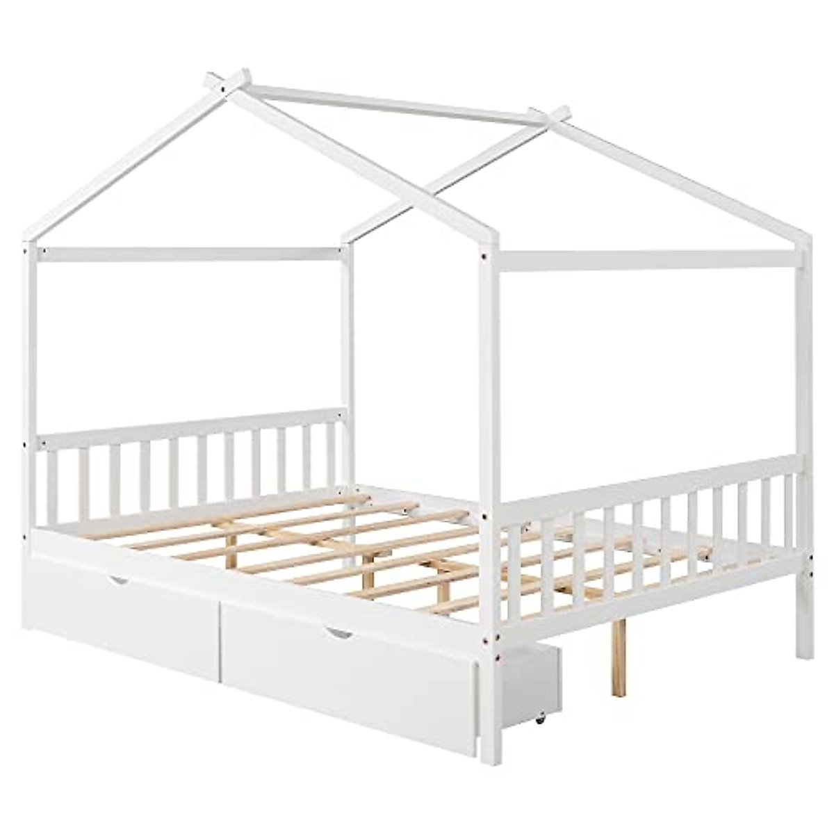 Merax Full Size House Platform Bed Frames with with Two Drawers, Headboard and Footboard/No Box Spring Needed/Easy Assembly