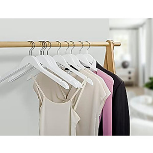 Amber Home Smooth White Finish Solid Wood Shirt Dress Hangers 24 Pack, Sturdy Wooden Coat Hangers with Precisely Notches, Clothes Hangers for Jacket, Camisole, Bridal (White, 24)
