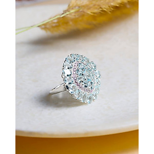 YoTreasure Aquamarine Pink Sapphire Solid 925 Sterling Silver Engagement Ring or Women