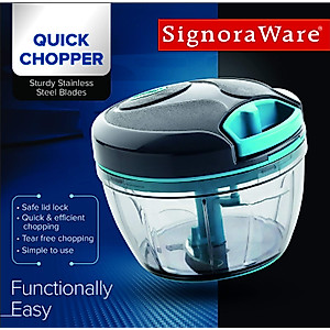 SIGNORAWARE Manual Food Processor, Vegetable Chopper -Easy Pull Hand String- Portable Stainless Steel Hand Food Chopper, Cutter, Garlic Mincer, Onion, Veggie, Fruit Chopper, Dicer w/Container (15 oz)