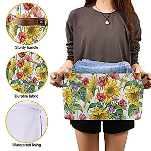 AUUXVA Flowers Sunflower Poppy Storage Bins Basket, Summer Floral Theme Collapsible Storage Cube Rectangle Storage Box with Handles for Shelf Closet Nursery Bedroom Home Office 2 Pack