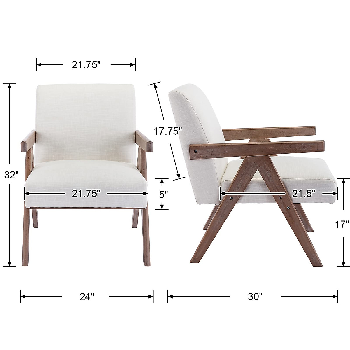 Kmax Beige Accent Chair Linen Fabric Mid Century Modern Living Room Chair Wood Frame for Guest Room Bedroom Reading Leisure Comfy