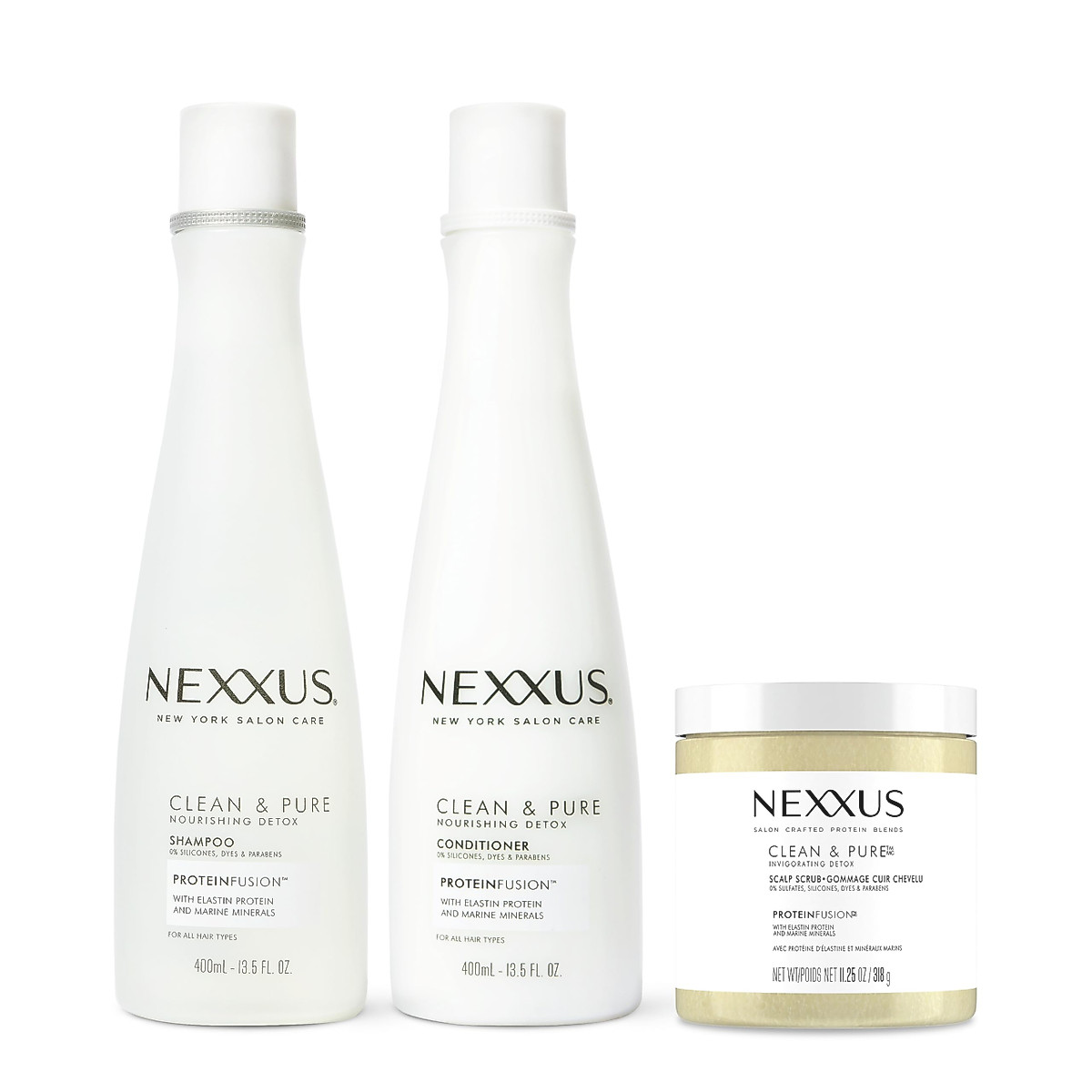 Nexxus Clean & Pure Hair Regimen Pack Shampoo, Conditioner and Scrub Detox Hair Products Sulfate Free, Silicone free, Paraben Free 3 Count