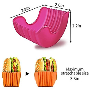 Qoyapow 4Pcs Retractable Burger Fixed Box Adjustable Hamburger Holders Reusable Washable Retractable Hamburger Clip Silicone Rack Holder Burger Box for Burger Lovers Adults and Children