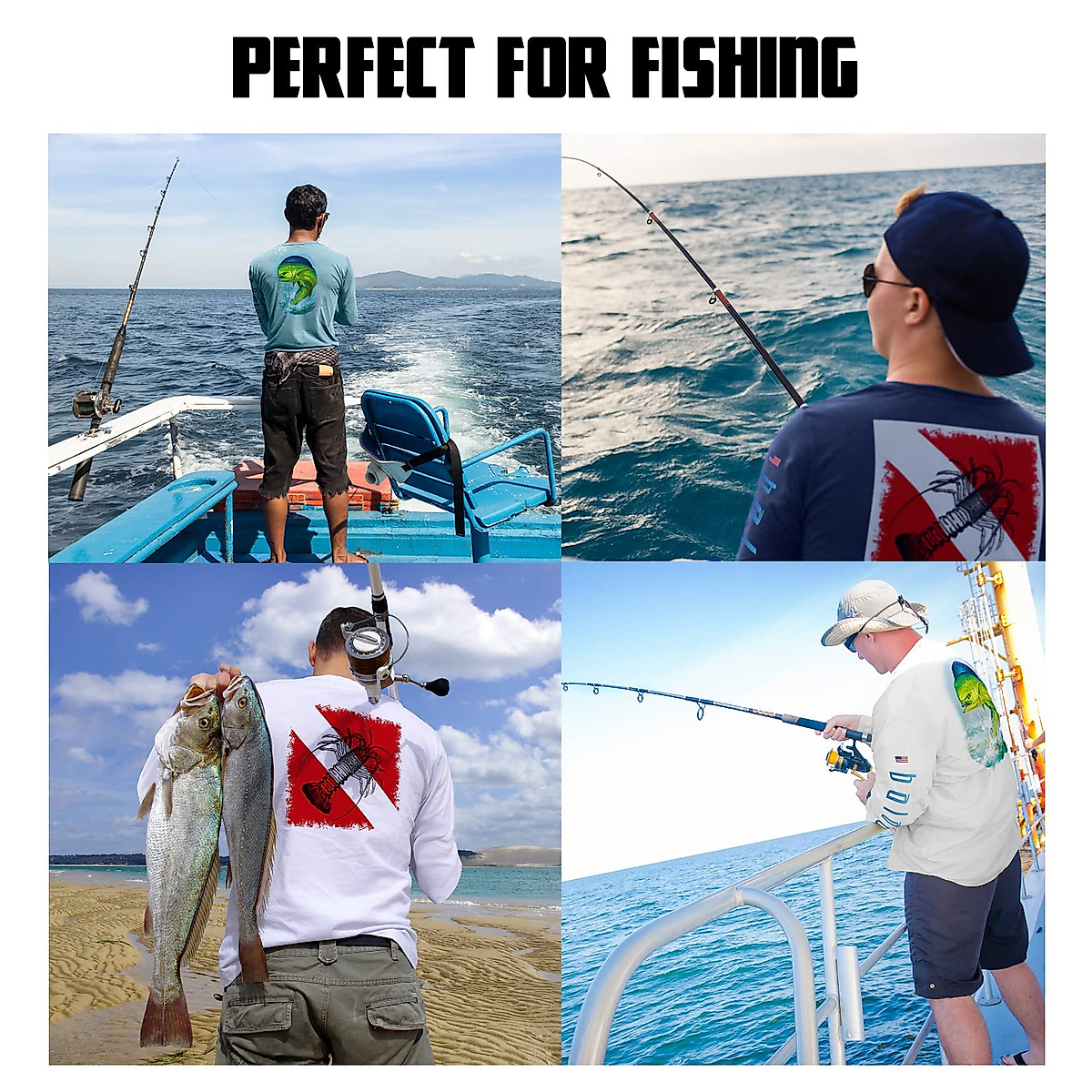 Made in USA Fishing Shirts for Men Long Sleeve Lightweight Dri Fit UPF 40+ Sun Protection Quick Dry Running Hiking Tshirts