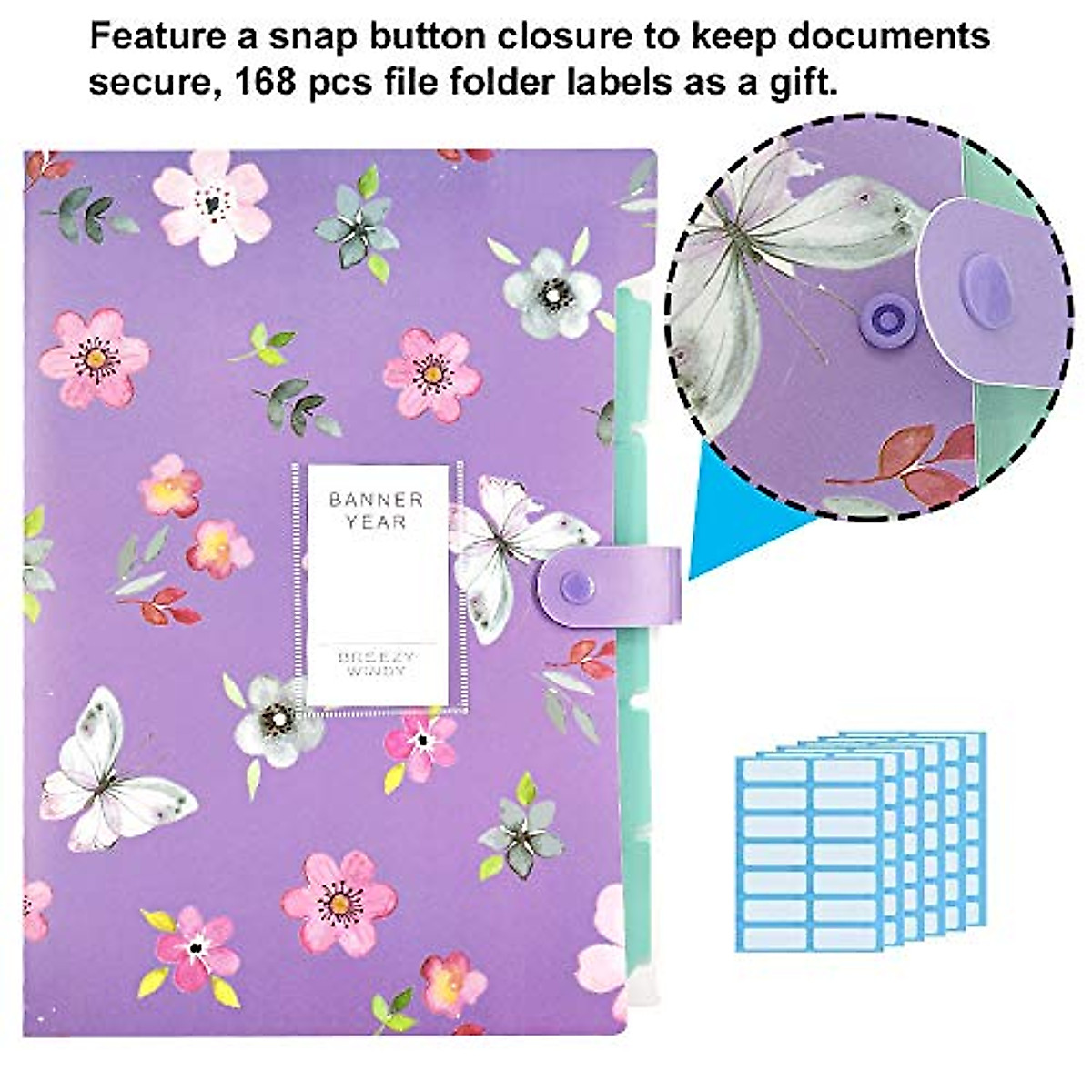 STUs Expanding File Folder - 6 Pack Accordian File Organizer with 5 Pockets Document Accordion Folder and 168 Pcs File Folder Labels for School and Office