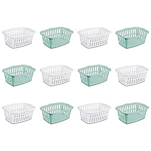 Sterilite 12459412 1.5 Bushel/53 Liter Rectangular Laundry Basket, White & Aqua Chrome, Assorted, 12-Pack , Green