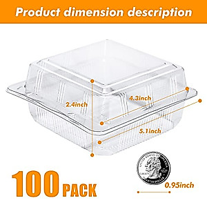 MANSHU 100 Pcs Clear Plastic Take out Containers,Disposable Clamshell Dessert Container with Lid, for Salads, Pasta, Sandwiches (5x5.12x2.36 in).