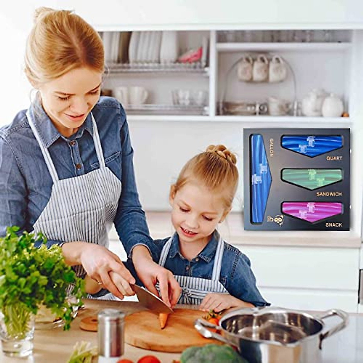 Ziplock Bag Bamboo Storage Organizer for Kitchen Drawer, Food Baggie Dispenser Box, Compatible with Quart Bag, Snack Bag, Sandwich Bag, Gallon Bag, (black)