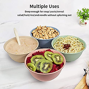 SGAOFIEE Unbreakable Cereal Bowls - 30 OZ Wheat Straw Fiber Lightweight Bowl Sets of 6 - with 6 Spoons & 6 Forks - for Rice Noodle Soup Breakfast Bowls - Dishwasher & Microwave Safe