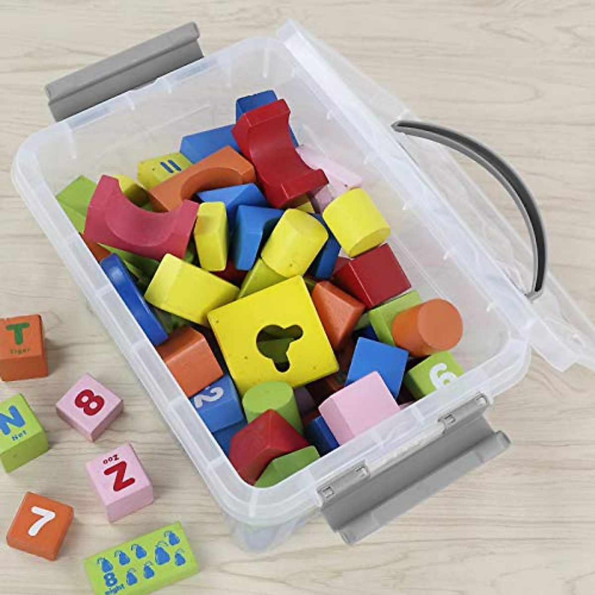 Qskely 6-Pack 6 L Plastic Storage Containers Latch Storage Box with Lids