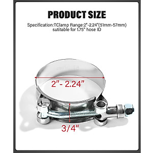 ESEWALAS 4PCS 1.5" T-Bolt Hose Clamp,304 Stainless Intercooler Pipe Tube Clamps,Stainless Steel Turbo Intake Intercooler Hose Clamp,Adjustable Radiator Hose Clamps (4PCS, 1.75")