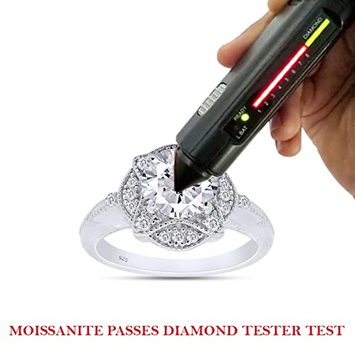 SAVEARTH DIAMONDS 1 3/4 Carat Round Cut Lab Created Moissanite Diamond Halo Engagement Wedding Band Ring In 14K White Gold Over Sterling Silver Jewelry For Women (1.75 Cttw) Size- 4.5