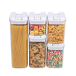 Airtight Food Storage Container Set of 5 by CooksBestStuff - SAFETY FIRST - BPA Free - Meets FDA Food Contact Requirements - Pasta Rice Noodles Easy Open Close Canisters DURABLE NEW STRONG HANDLES - SpaceSaver SNACKS