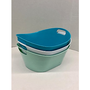 Set of 3 Flexible Oval Beverage Chilling Party Tubs with Handle 14.25x11x6.3, Multicolor