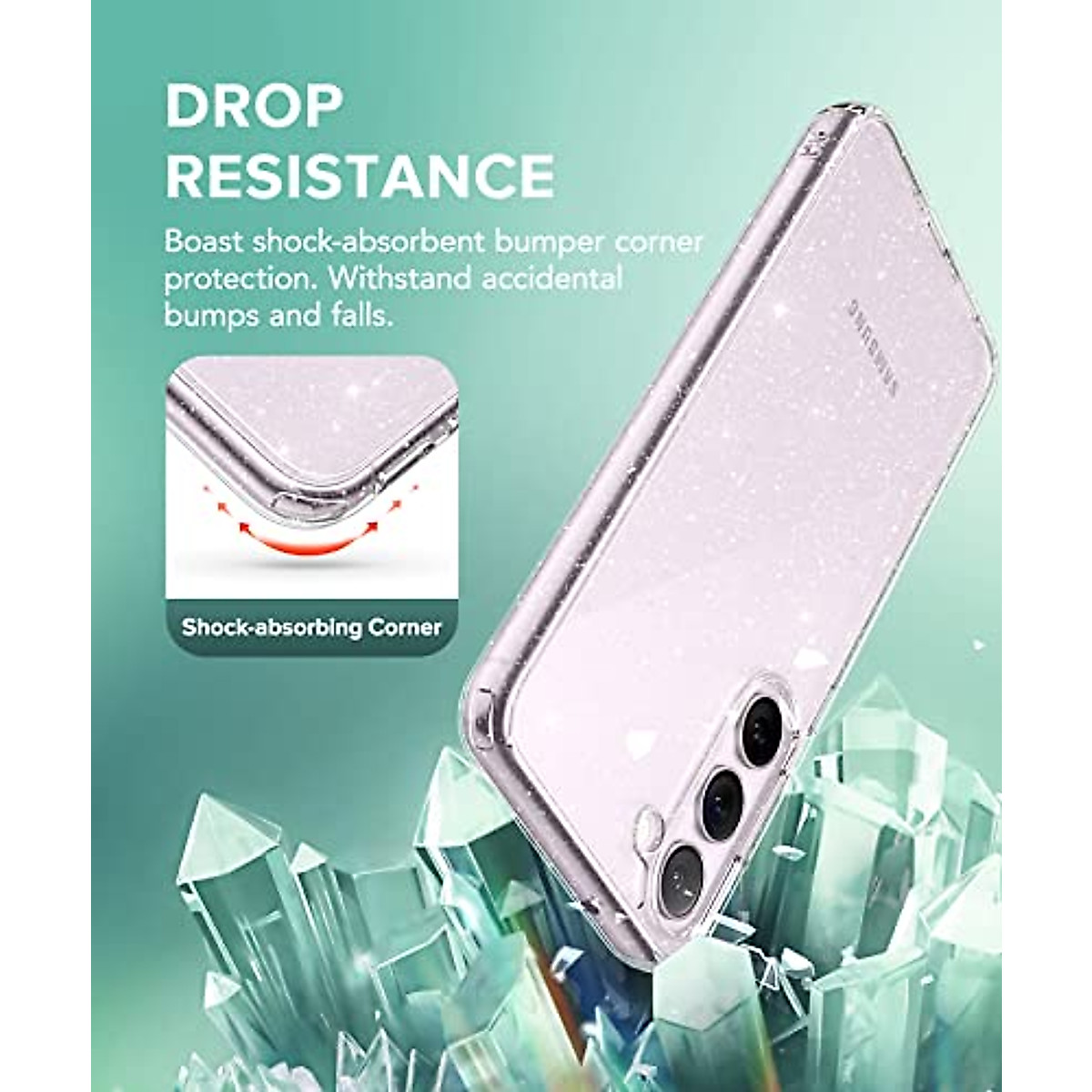 HORTUNE for Samsung Galaxy S23 Case Glitter, with 2X Camera Protector & 2X Screen Protector,[Not Yellowing] Crystal Shockproof Case,Slim Phone Cover Woman for S23 6.1" 2023 (Glitter)