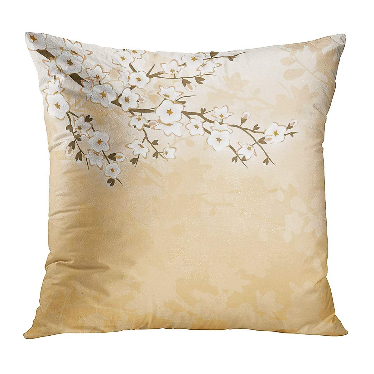 ArtSocket Set of 4 Throw Pillow Covers Japanese Tree Eastern Nature Home Flowers Cherry Blossom Beige Cream Decorative Pillow Cases Home Decor Square 18x18 Inches Pillowcases