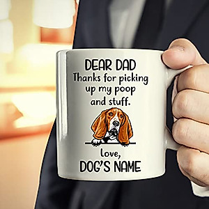 Personalized Basset Hound Coffee Mug, Custom Dog Name, Customized Gifts For Dog Dad, Father's Day, Birthday Halloween Xmas Thanksgiving Gift For Dog Lovers, Thanks For Picking Up My Stuff Mugs