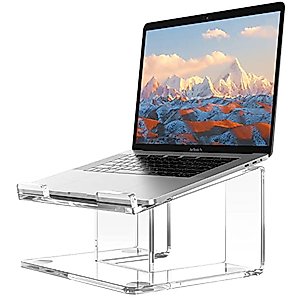 FUCDTEFC Acrylic Laptop Stand for Desk, Laptop Riser Tray for 13.3 14 15.6 Inch Clear Laptop Holder, Computer Stand for Laptop Compatible with MacBook, MacBook Pro, Dell, Lenovo, HP, Samsung