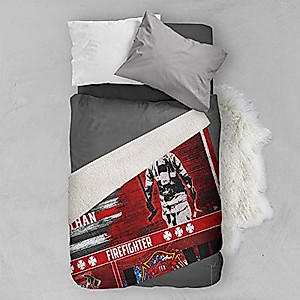 VTH GLOBAL Personalized Custom Name Unit Number Volunteer Firefighter Thin Red Line Redline Fireman American Flag Fleece Sherpa Throw Christmas Birthday Blanket Twin Queen Size Tapestry Wall Hanging