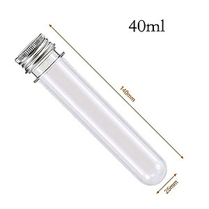 LASSUM 10 Pack 40ml Clear Plastic Test Tubes with Screw Caps Multi- Purpose Plastic Vials Containers for Scientific Experiments, Party, Decorate The House, Candy Storage