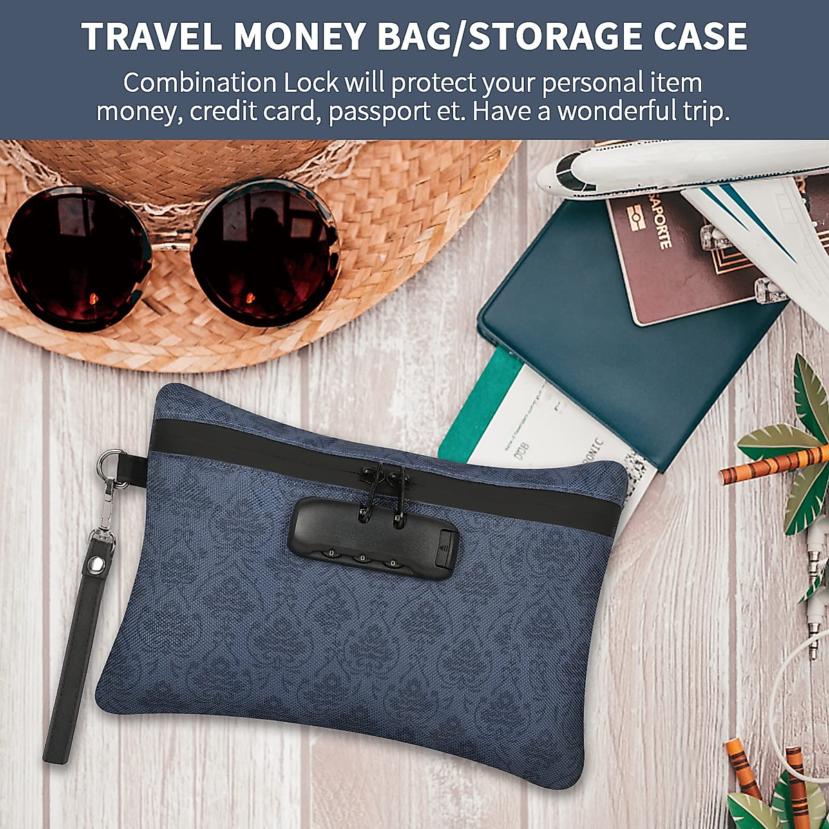 Smell Proof Bag, Smell Proof Stash Box, Smell Proof Containers with Combination Lock, Money Safe Pouch, Odor Proof Case Storage Bags for Travel, Smell Proof Case with Smell Proof Bags (Blue)