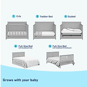 Graco Hadley 5-in-1 Convertible Crib with Drawer (Pebble Gray) – GREENGUARD Gold Certified, Crib with Drawer Combo, Full-Size Nursery Storage Drawer, Converts to Toddler Bed, Daybed