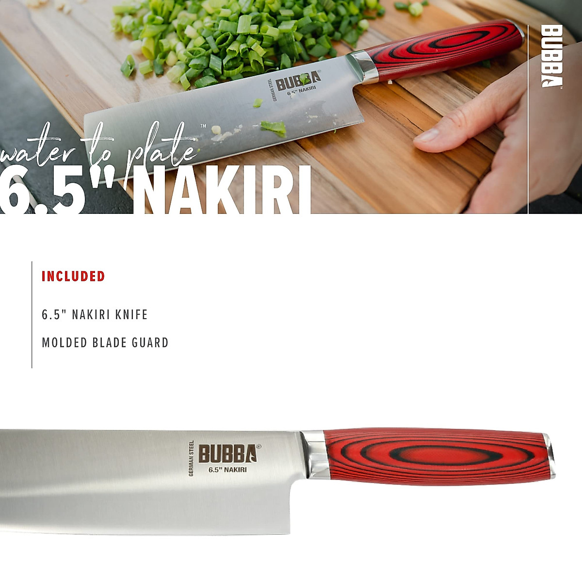 BUBBA Kitchen Series 6.5" Nakiri Knife, an All-Purpose Kitchen Knife for Chopping, Mincing, Slicing, and Dicing with a Premium German Steel Blade for All Your Kitchen Needs