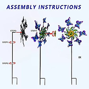 COOZZYHOUR 39" Butterfly Wind Spinner Stake for Yard and Garden ,Outdoor Metal Windmill,Single Direction Wind Sculptures, Kinetic Windmills Catchers for Garden Decorations.