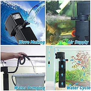 TARARIUM Aquarium Filter for 40-150 Gal. Tank Crystal 300GPH Biochemical Filtration Powerful Pump Submersible Internal Fish Tank Filters Large Tank Pond Clear Wavemaker Air Supply 4 in 1