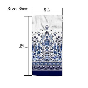 HGOD DESIGNS Paisley Hand Towels,Blue Horizontal Border with Paisley Pattern 100% Cotton Soft Bath Hand Towels for Bathroom Kitchen Hotel Spa Hand Towels 15"X30"