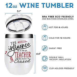 ELEGANTPARK Teacher Gifts for Women Men Teacher Appreciation Gifts Teacher Wine Tumbler Teacher Christmas Gifts Thank you Graduation Gifts End of Year for Teacher Tumbler with Straw White 12 OZ