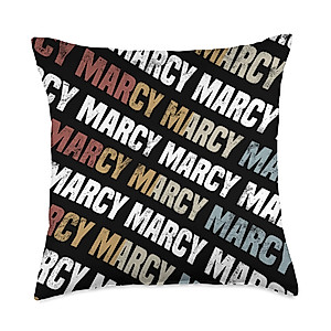 Custom Marcy Gifts & Designs for Girls Vintage First Name Pattern Retro Forename Gift for Marcy Throw Pillow, 18x18, Multicolor