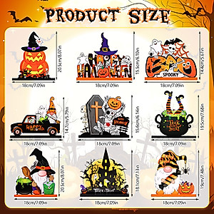 Wonderjune 9 Pcs Halloween Wooden Table Decorations Duplex Printing Happy Halloween Centerpiece Signs Pumpkin Gnome Ghost Table Centerpiece Boo Spooky Themed Trick or Treat Sign for Party Halloween