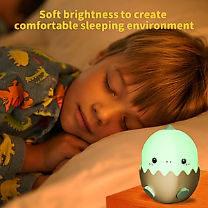 Dinosaur Night Light - Nightlight for Baby Nursery Cute Touch Egg Lamp Silicone LED Light Color Changing Squishy Light with USB Rechargeable for Kids Baby Boys Girls Toddlers Bedroom (Green color)