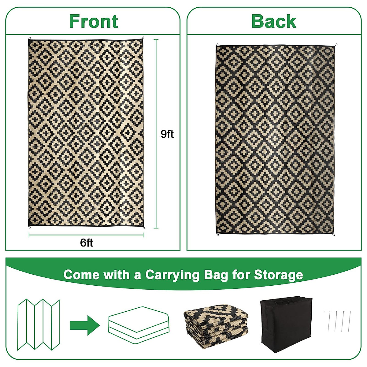 TwoPone Reversible Patio Rug,Outdoor Rug 6'X 9'for Patios Clearance,Plastic Straw Rug,Boho Outdoor Carpet Camping Mats Rv Rugs for Patio,Backyard,Deck,Picnic,Beach,Lawn,Balcony,Porch,Camper