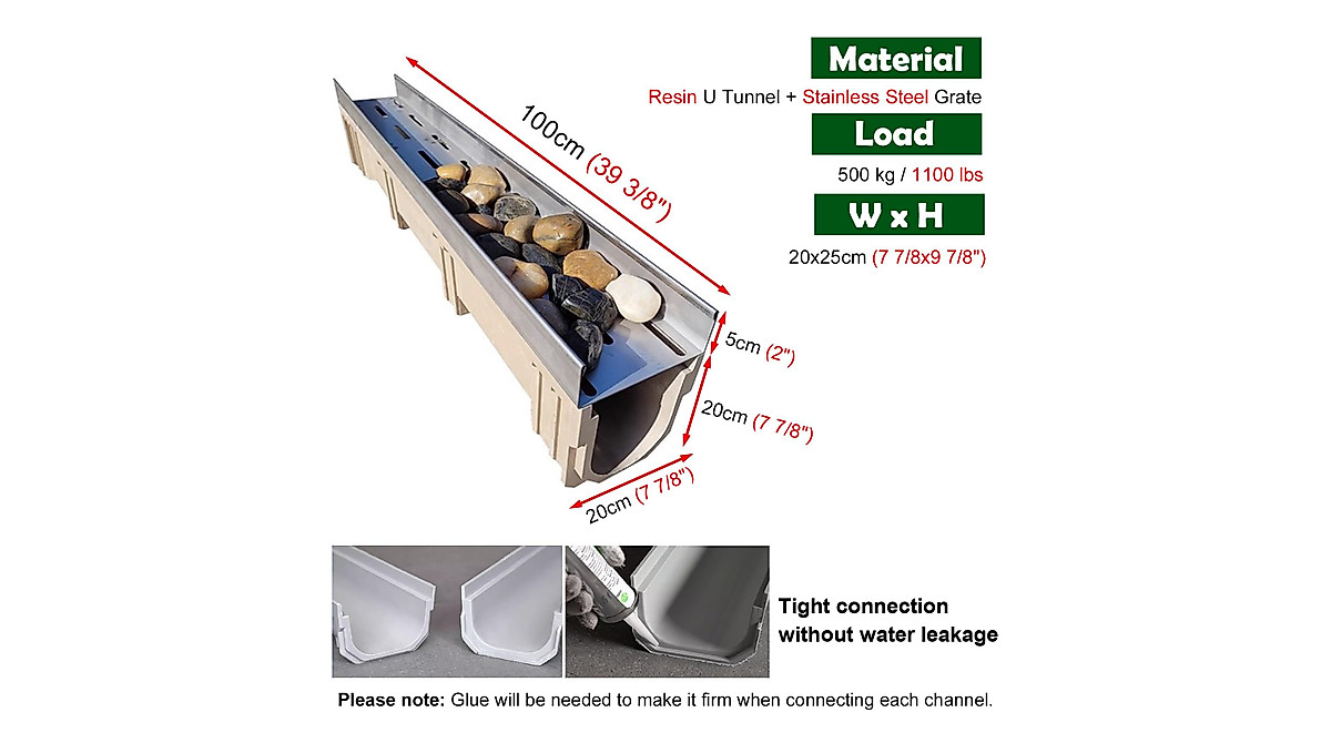 Blazea Garden Trench Drain System - Durable & Decorative Channel Kit