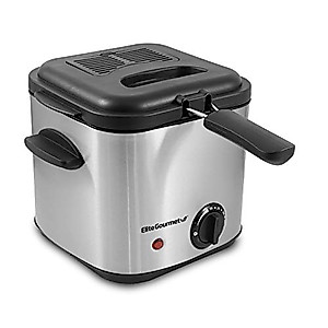 Elite Gourmet EDF1550 Electric 1.5 Qt. / 6 Cup Oil Capacity Deep Fryer, Adjustable Temperature, Removable Basket, Lid with Viewing Window, Stainless Steel
