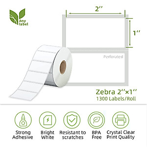 Anylabel Compatible 2" x 1" Direct Thermal Labels Replacement for Barcodes Postage Address Shipping Compatible with Rollo & Zebra Desktop Printers Adhesive & Perforated (12 Rolls, 1300 Labels/Roll)