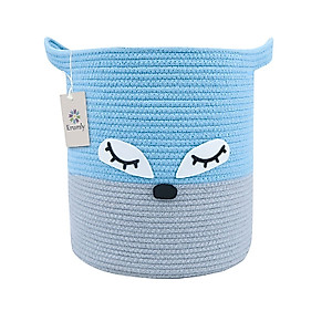 Erumly Cute Cotton Rope Basket, Storage Basket, Baby Laundry Basket, Nursery Organizers and Storage, Baby Hamper, Kids Basket, Toy Bin, Dog Cat Toy Baskets, Baby Gift Basket | 13.7 x 13.7 (Blue)