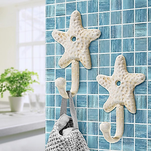 Cabilock 3Pcs Star fish Wall Hooks Towel Hook Coastal Decorative Wall Hangers Cast Iron Coat Hook Beach Ocean Theme Chic Metal Hooks for Key Hat Clothes Robe