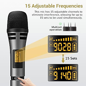 TONOR Wireless Microphone Systems, Dual UHF Cordless Karaoke Microphone Set, Handheld Dynamic Microfono for Singing with Receiver for Home Karaoke, Party, Church, DJ, Wedding, Speech 200ft TW350 Grey