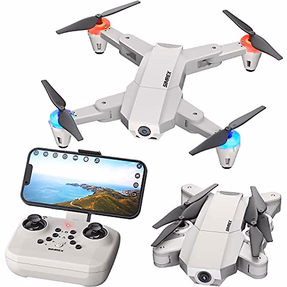 SIMREX X500 mini Drone Optical Flow Positioning RC Quadcopter with 720P HD Camera, Altitude Hold Headless Mode, Foldable FPV Drones WiFi Live Video 3D Flips Easy Fly Steady for Learning Gray