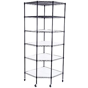 Bonnlo 6-Tier Rolling Heavy Duty Commercial Polygonal Corner Shelf Wire Shelving Unit Adjustable Storage Rack Free Standing Garage with 5 Wheels 26 4/5" L x 26 4/5" W x 71" H Inches (Black)