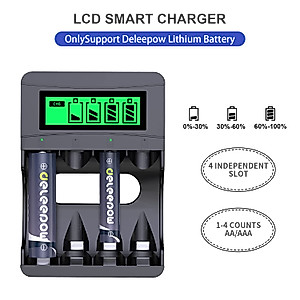 Deleepow Rechargeable AA Lithium Batteries 1.5V 3400mWh AA Rechargeable Batteries 1500 Cycle with LCD Charger