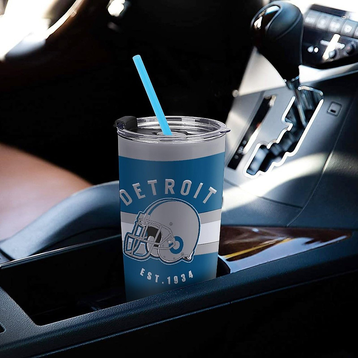 Custom Detroit Tumbler 20oz Stainless Steel with Lid & Straw Personalized Football Fans Gifts for Women Men Coffee Travel Insulated Mug Cup Add Name Number